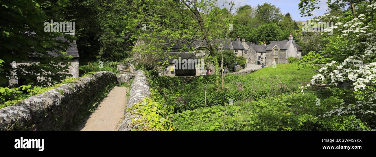 View of Milldale village on the river Dove, Dovedale, Peak District ...