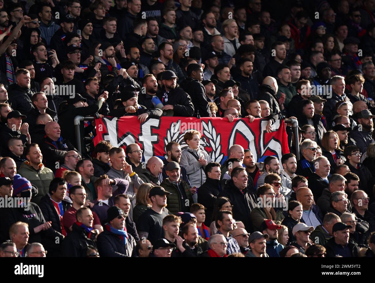 Crystal Palace fans in the stands show their support during the Premier ...