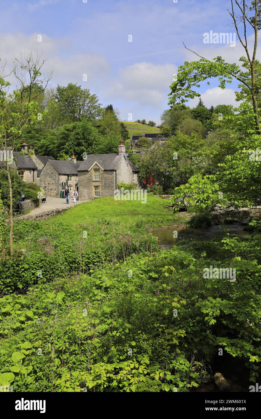 View of Milldale village on the river Dove, Dovedale, Peak District ...