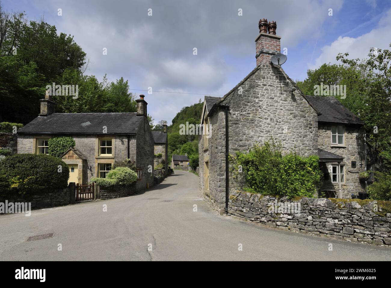 View of Milldale village on the river Dove, Dovedale, Peak District ...