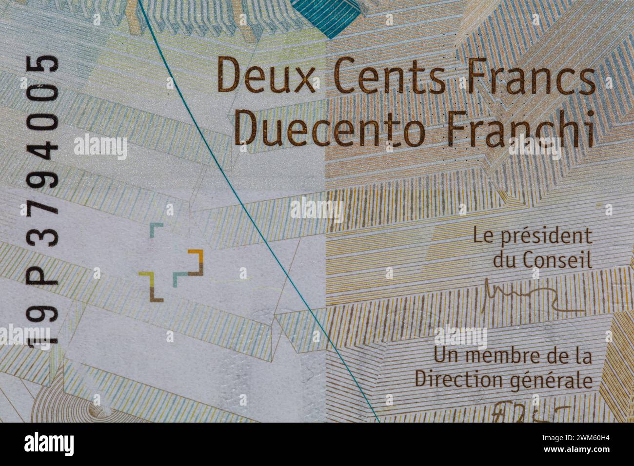 Closeup of 200 Swiss franc banknote for design purpose Stock Photo - Alamy