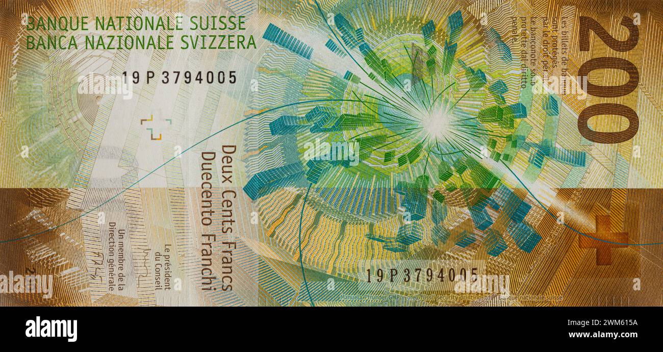 Closeup of 200 Swiss franc banknote for design purpose Stock Photo - Alamy