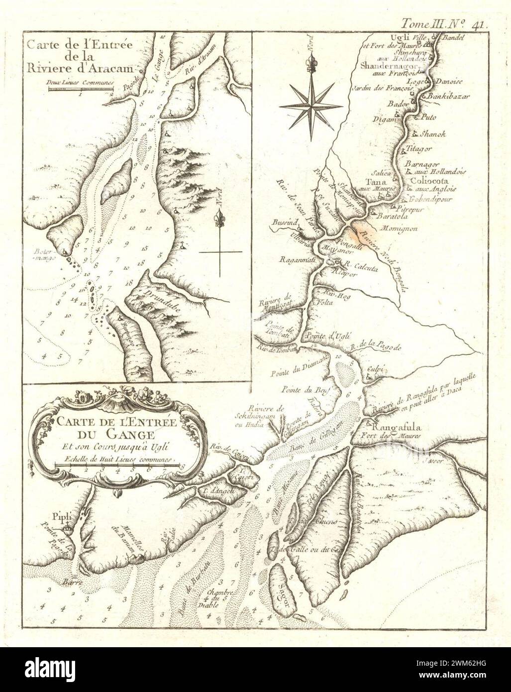 Bellin's navigator's map of the Ganges, up to Hoogly, from 1764 VERY ...