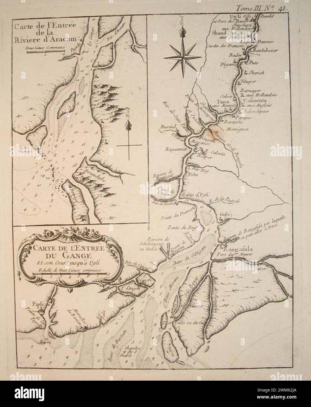 Bellin's navigator's map of the Ganges, up to Hoogly, from 1764 Stock ...