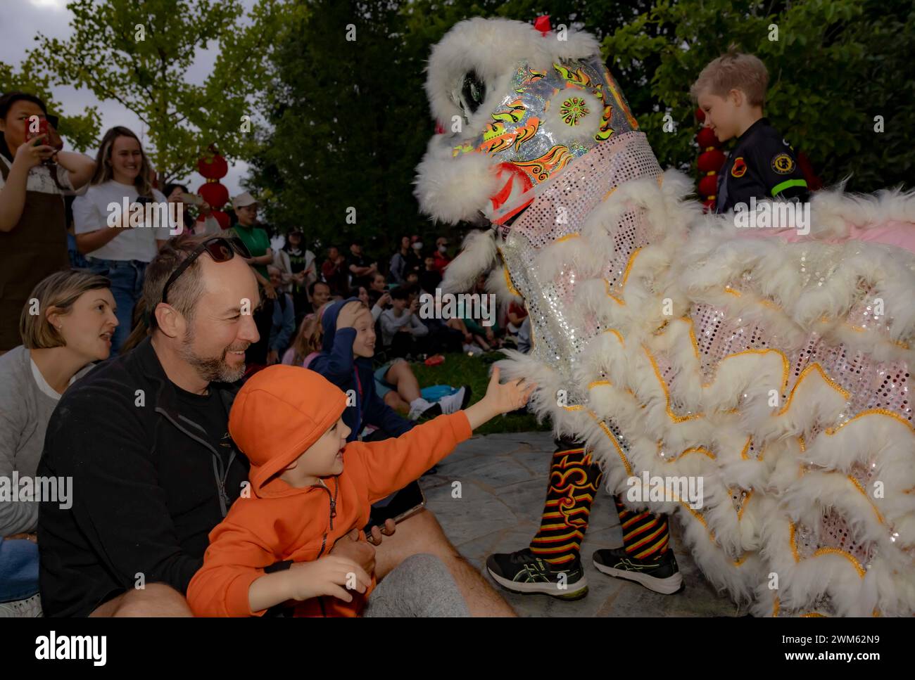 Canberra, Australia. 24th Feb, 2024. Local residents watch lion dance ...