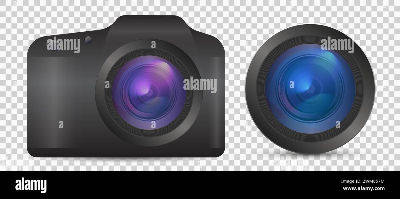 Vector photo camera with lens. Realistic colorful analog photo camera ...