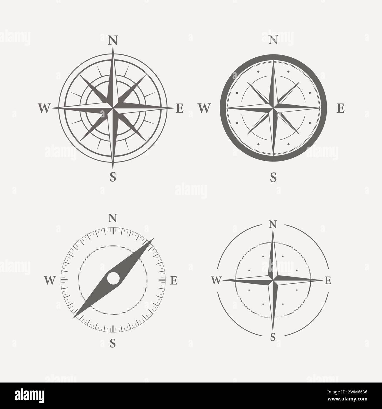Vintage Compass Vector Icons Set Of Antique Simple Compass Symbols For Map Navigation Stock