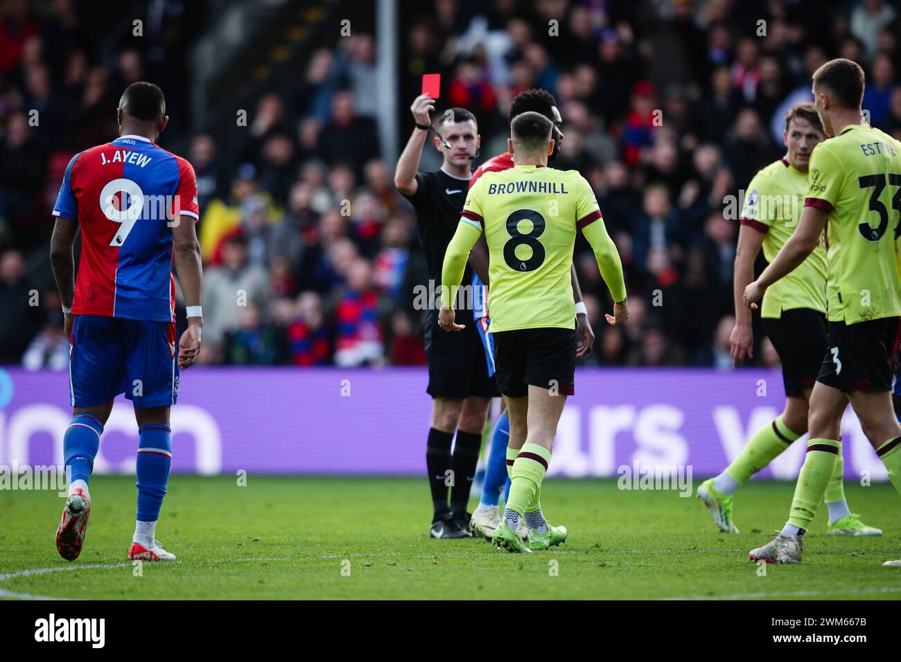 LONDON, UK - 24th Feb 2024: Josh Brownhill of Burnley is shown a ...