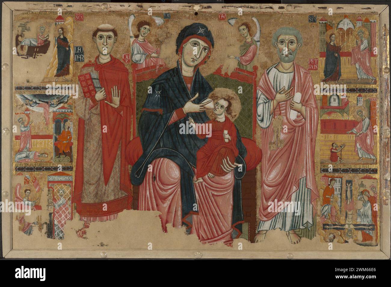 Virgin and Child Enthroned between Saints Leonard and Peter and Scenes from the Life of Saint ...