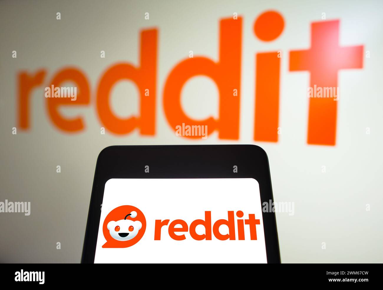 In this photo illustration, the Reddit logo is displayed on a ...
