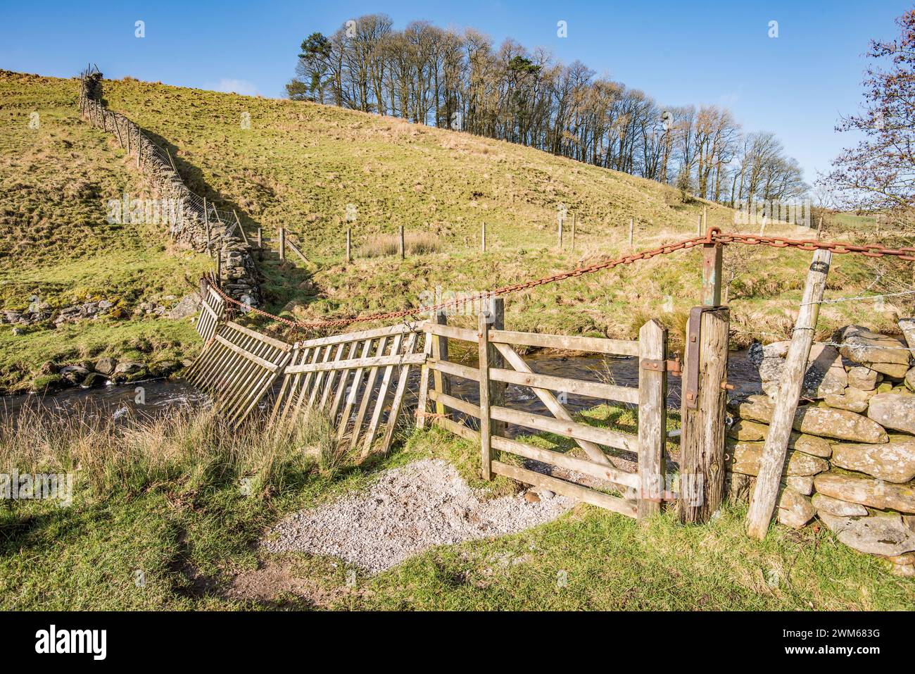 Gate leading to a narrow beck-side walk alongside long Preston beck. A ...
