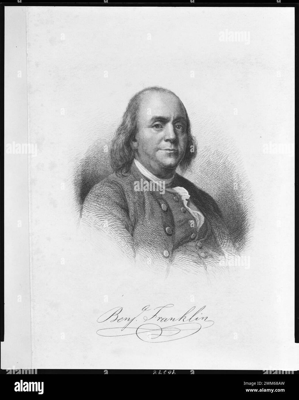 Benjamin Franklin, half-length portrait, facing right) - Etch. by H.B. Hall, N.Y., 1879 Stock ...