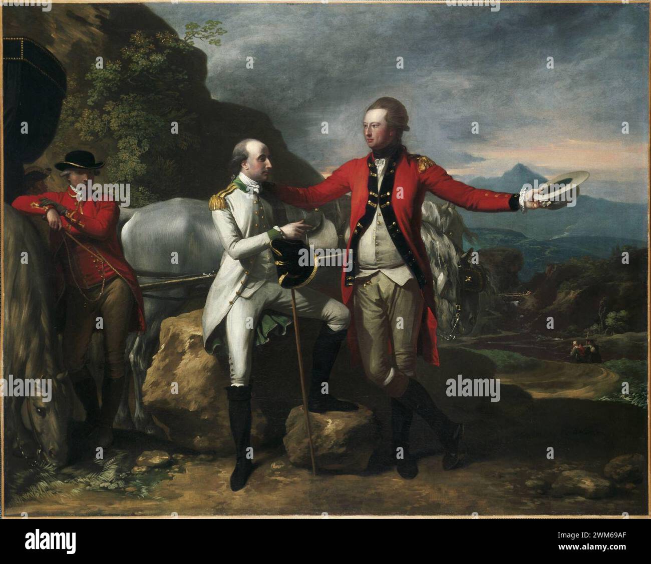 Benjamin West - Two Officers and a Groom in a Landscape Stock Photo - Alamy