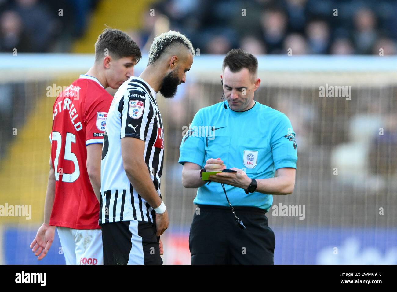 Referee, Ross Joyce books John Bostock of Notts County during the Sky ... Referee, Ross Joyce books John Bostock of Notts County during the Sky ...