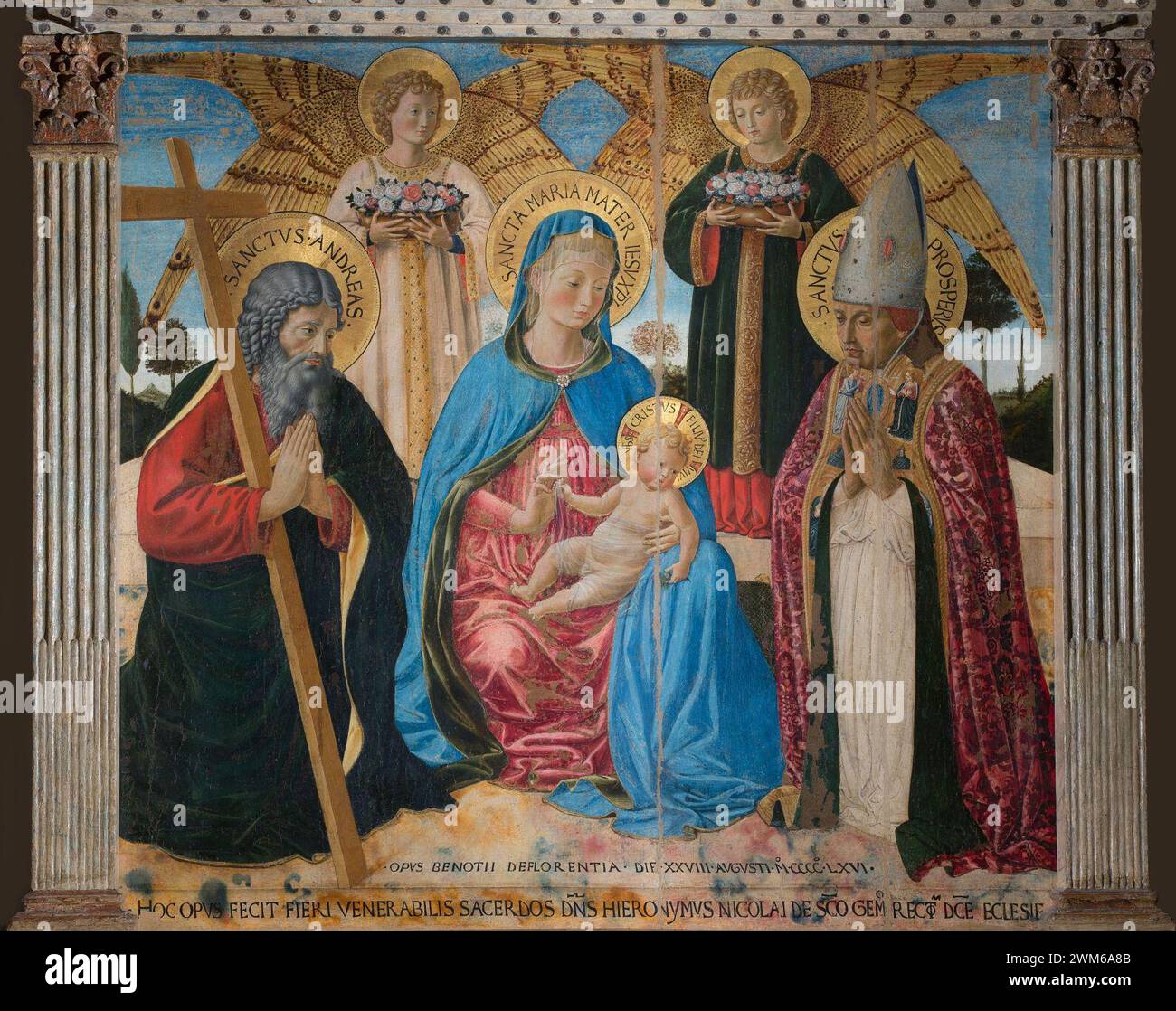 Benozzo Gozzoli, Madonna col Bambino e angeli tra i santi Andrea e Prospero, 1466, San Gimignano ...