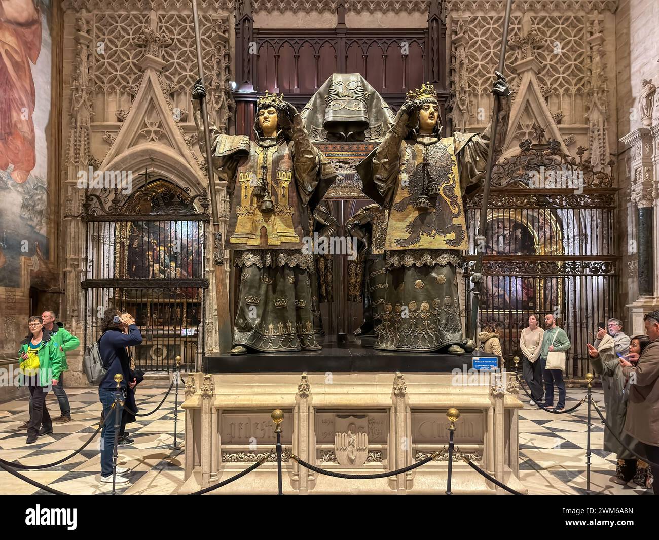Christopher Columbus tomb monument in cathedral interior, in Seville ...