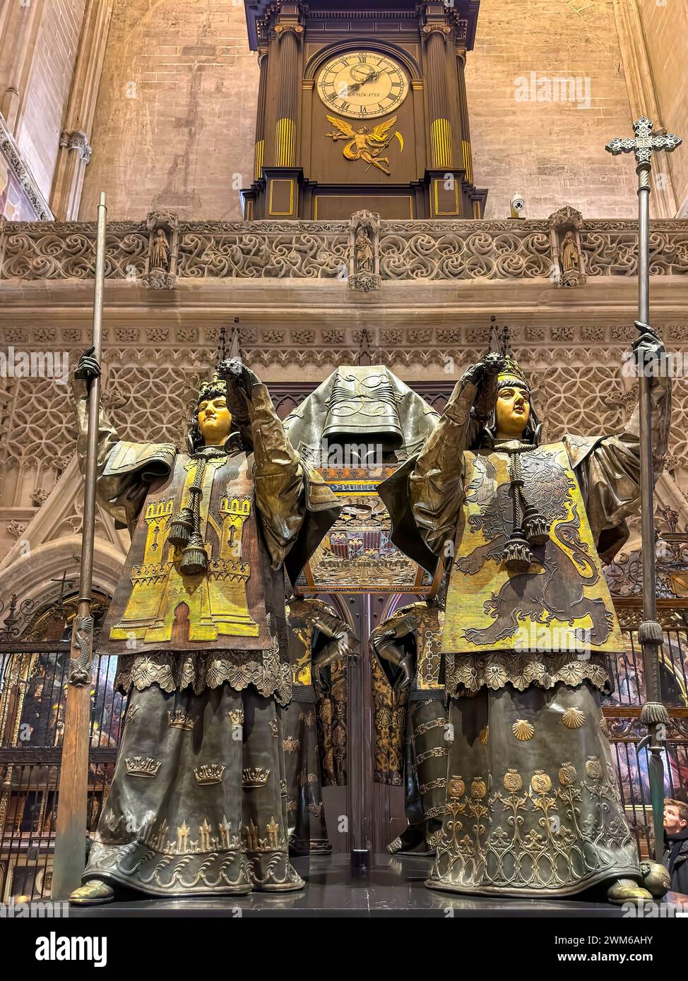 Christopher Columbus tomb monument in cathedral interior, in Seville ...