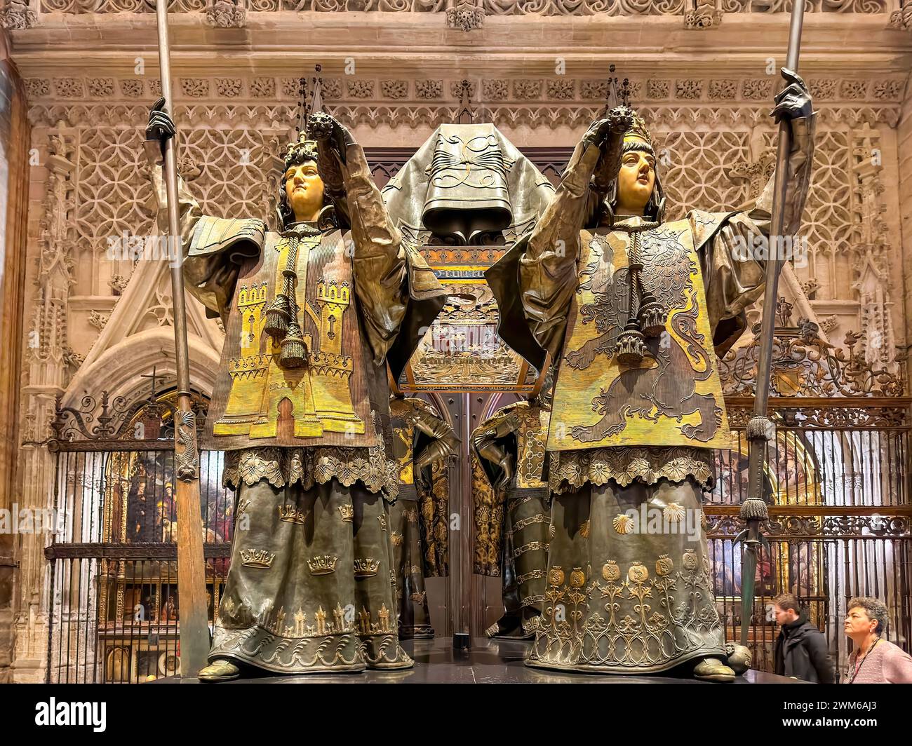 Christopher Columbus tomb monument in cathedral interior, in Seville ...