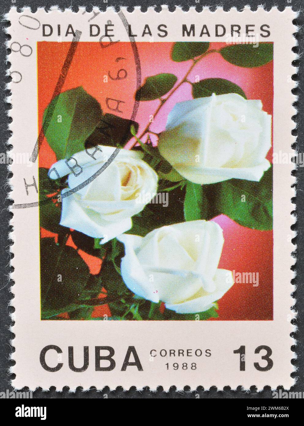 Cancelled postage stamp printed by Cuba, that shows Roses, Mother's Day ...