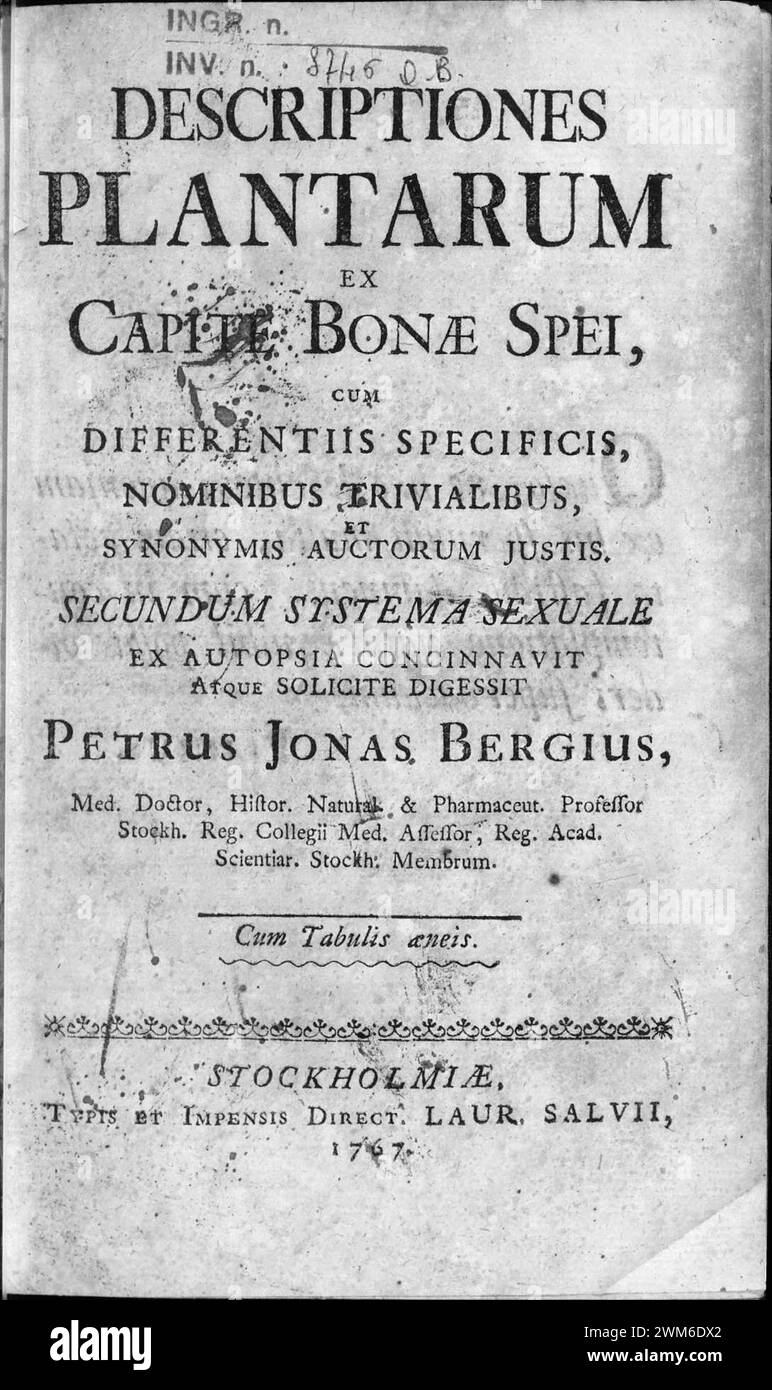 Bergius, Peter Jonas – Descriptiones plantarum ex Capite Bonae Spei ...