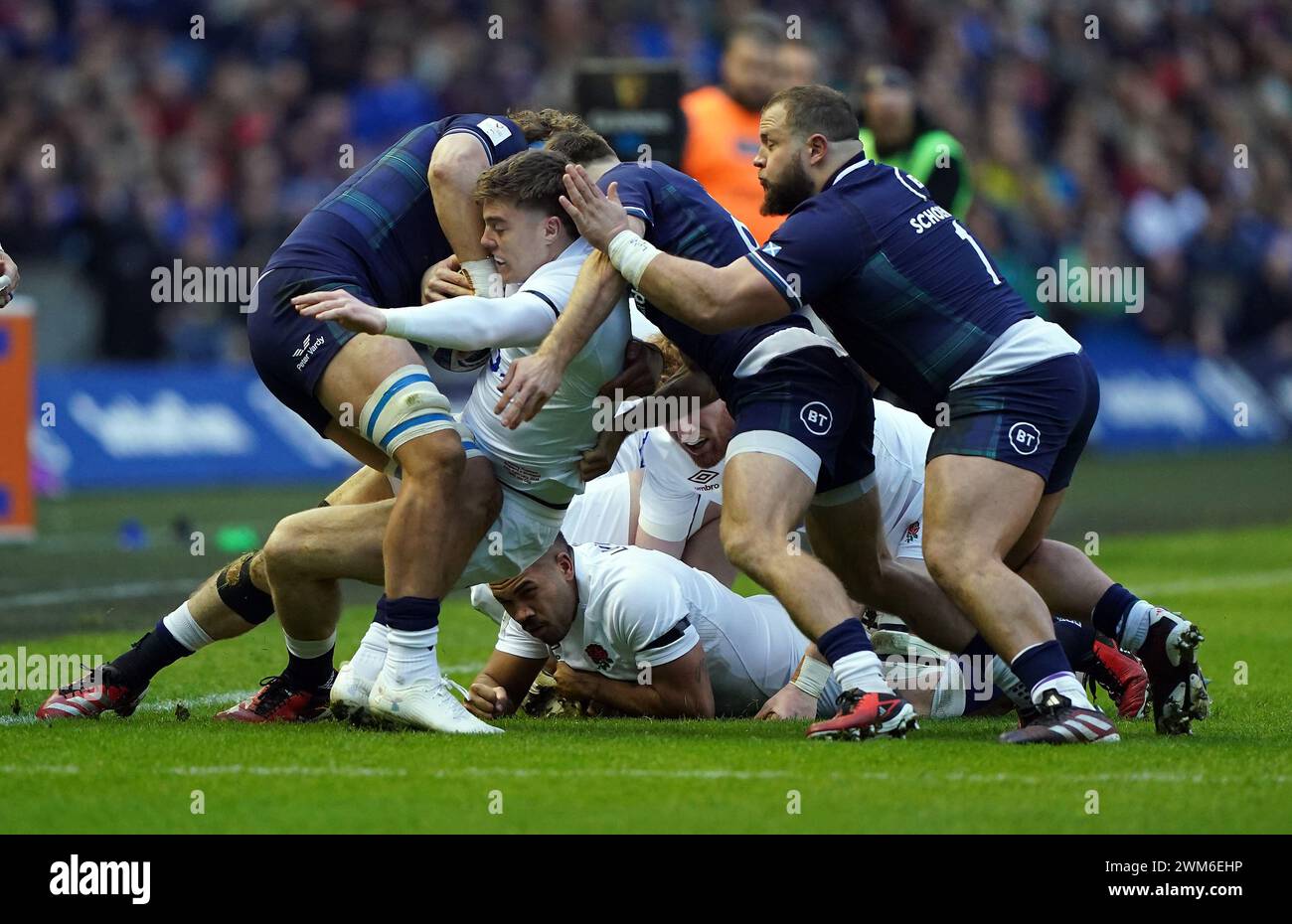 England's Tommy Freeman is tackled during the Guinness Six Nations ...