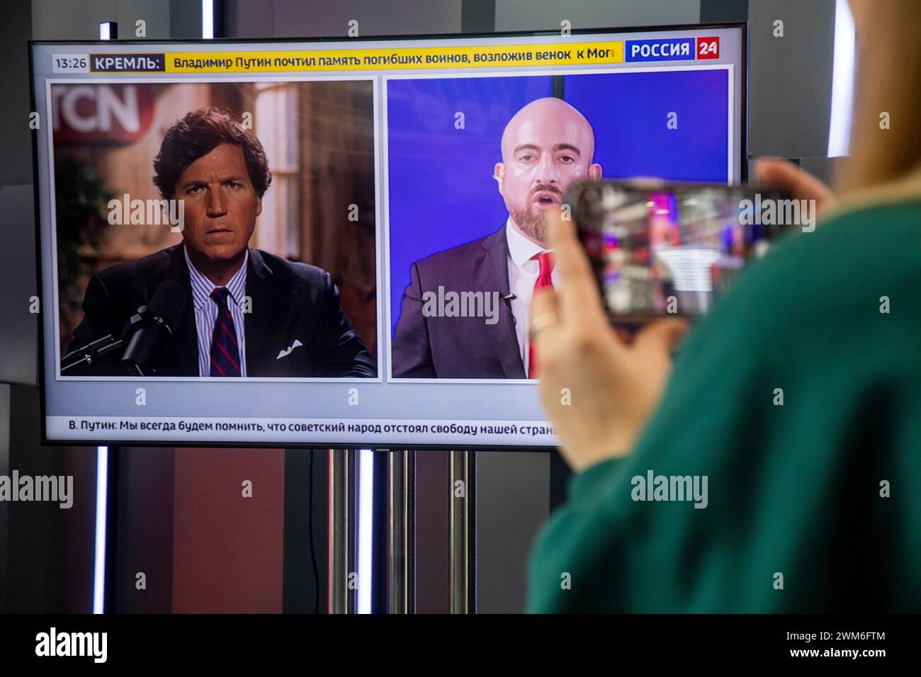 Moscow, Russia. 23rd of February, 2024. Bbroadcast on the information ...