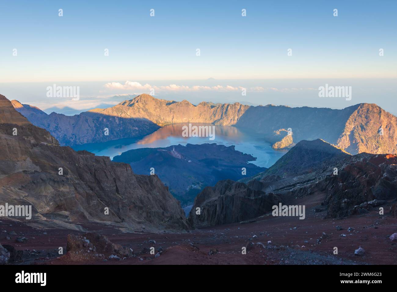 Mount Rinjani and active volcano in Indonesia Stock Photo - Alamy