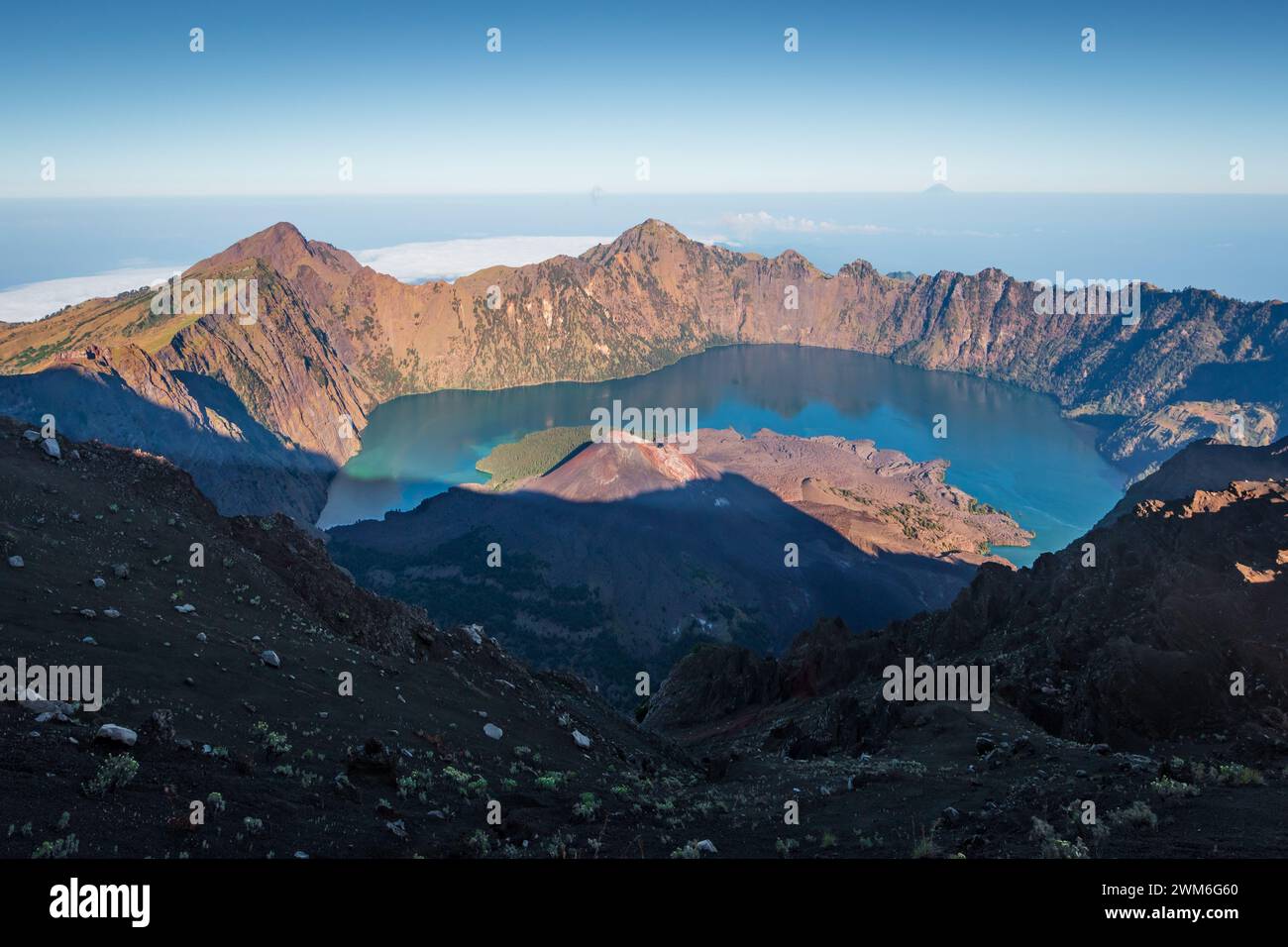 Mount Rinjani and active volcano in Indonesia Stock Photo - Alamy