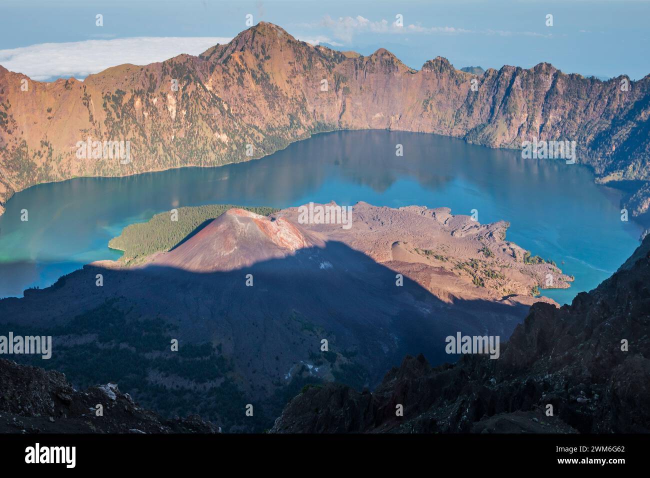 Mount Rinjani and active volcano in Indonesia Stock Photo - Alamy