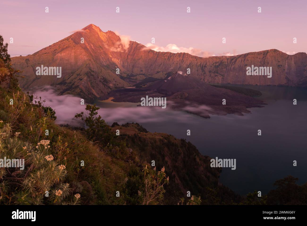 Mount Rinjani and active volcano in Indonesia Stock Photo - Alamy
