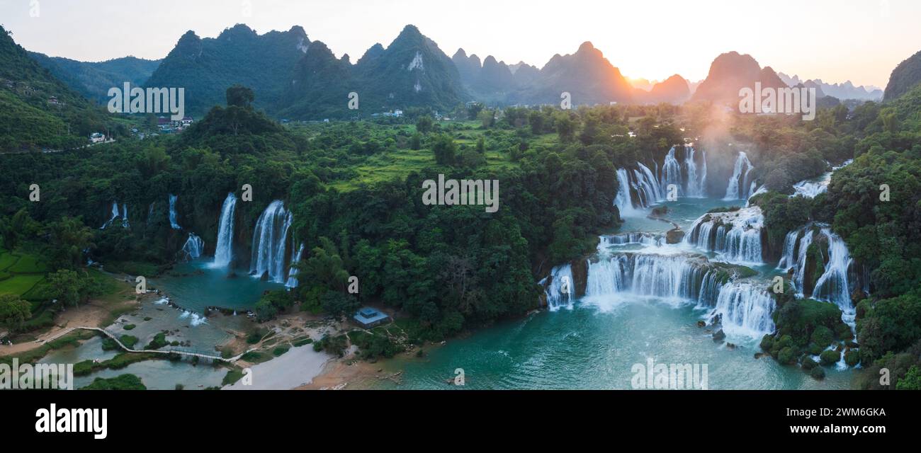 Aerial view of Ban Gioc Detian waterfall in Vietnam China border in ...