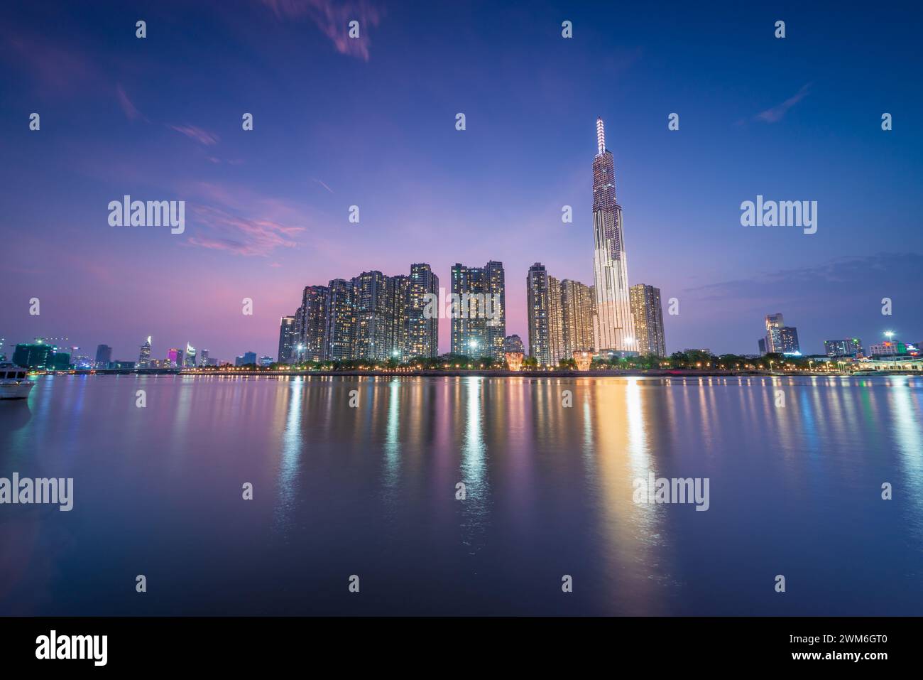 Aerial view of Landmark 81 in Ho Chi Minh city in blue hour Stock Photo ...