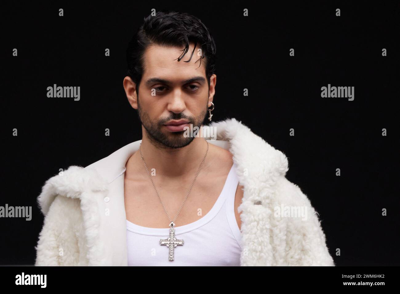 Milan, Italy. 24th Feb, 2024. Mahmood arrives at the Dolce & Gabbana ...