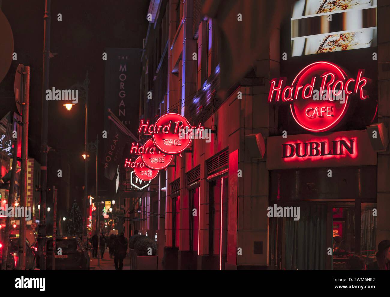 Neon signs outside the Hard Rock restaurant in Dublin Stock Photo - Alamy