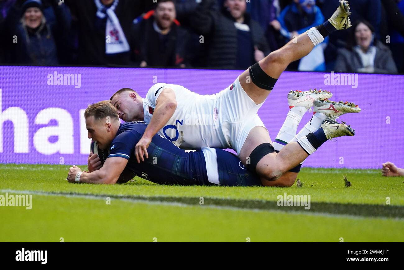 Scotland's Duhan van der Merwe scores their first try during the ...