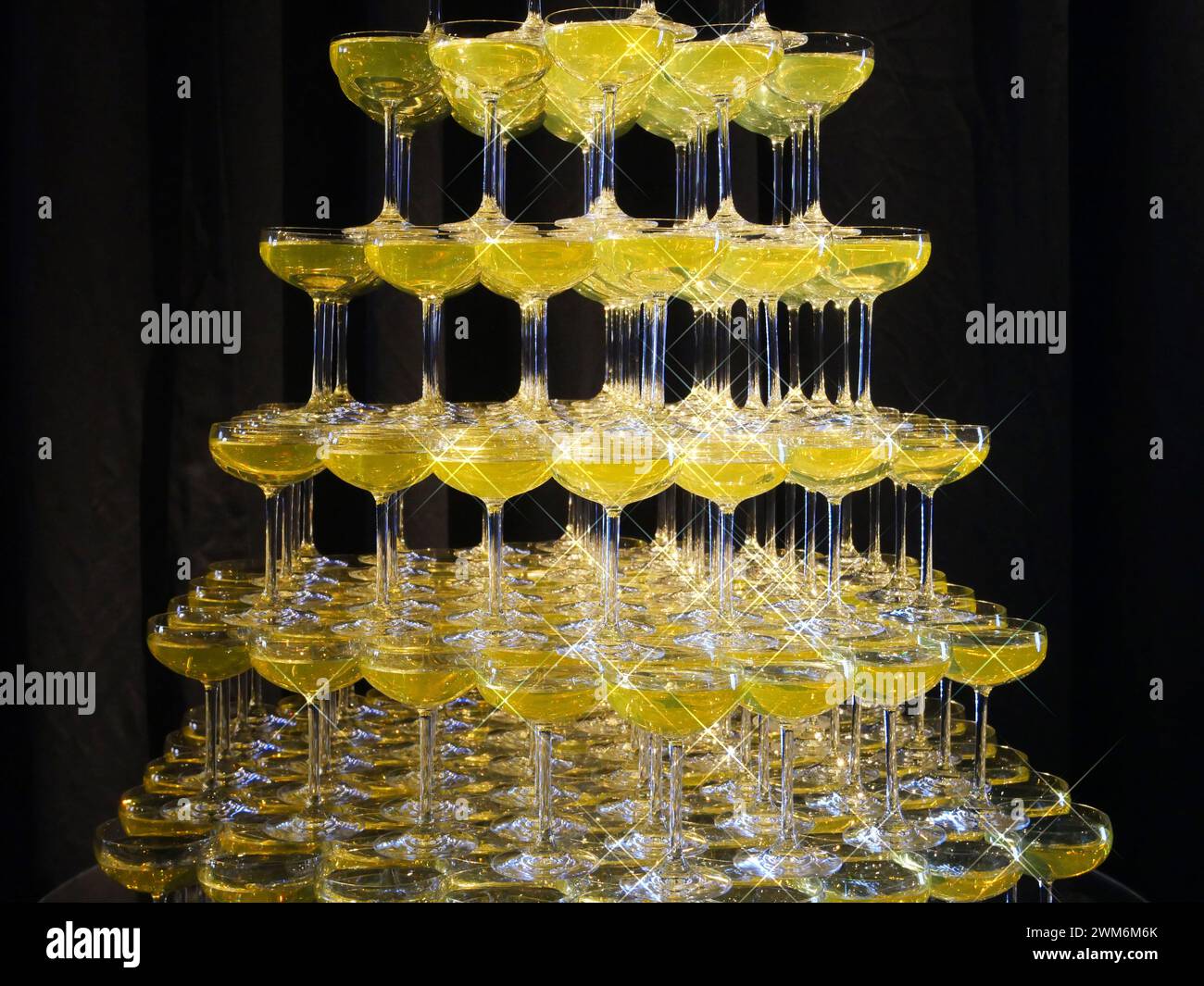 Berlin, Germany. 07th Feb, 2024. Many glasses filled with champagne are ...