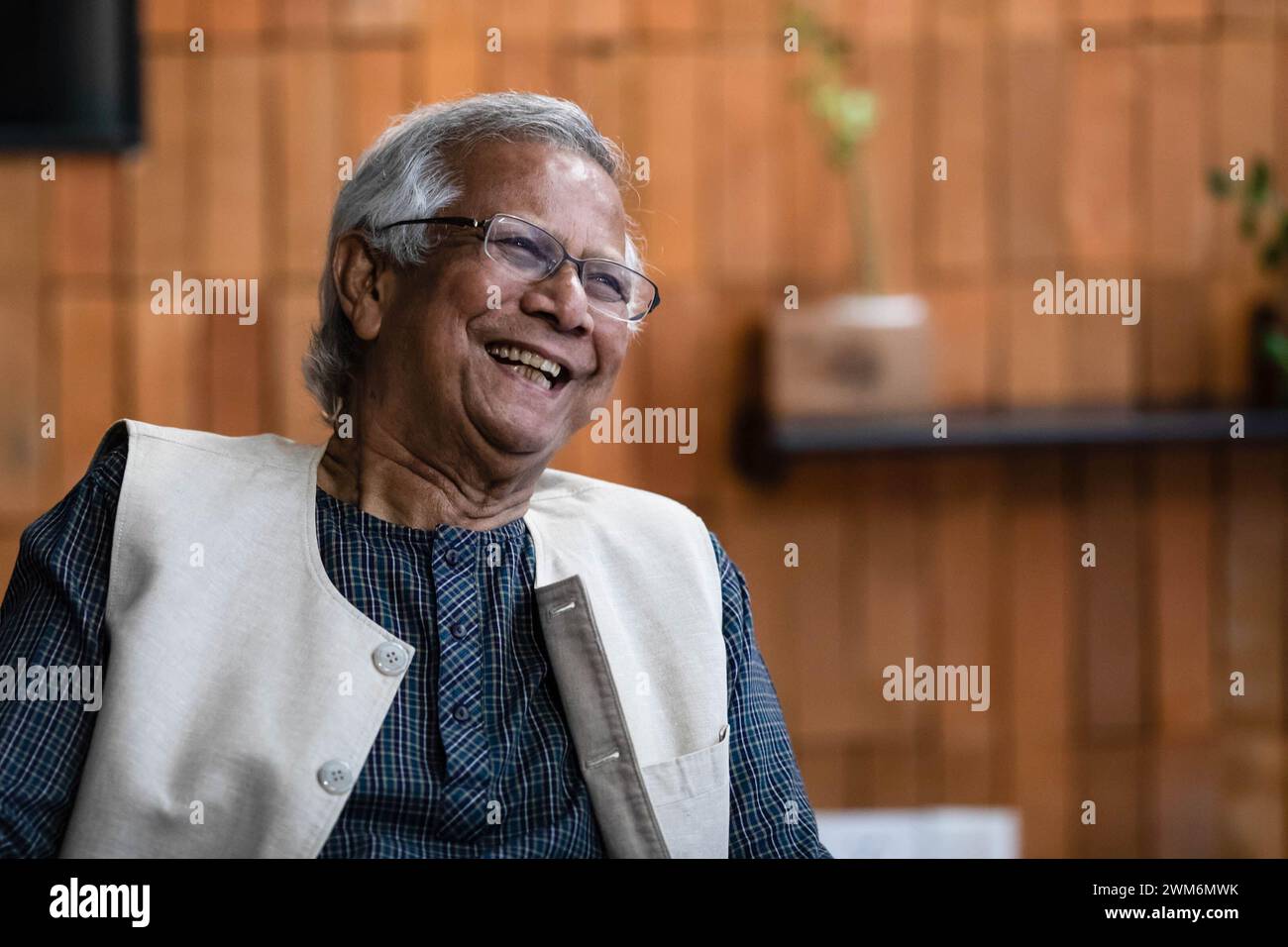 Dr Muhammad Yunus poses for a photo while smiling during a portrait ...