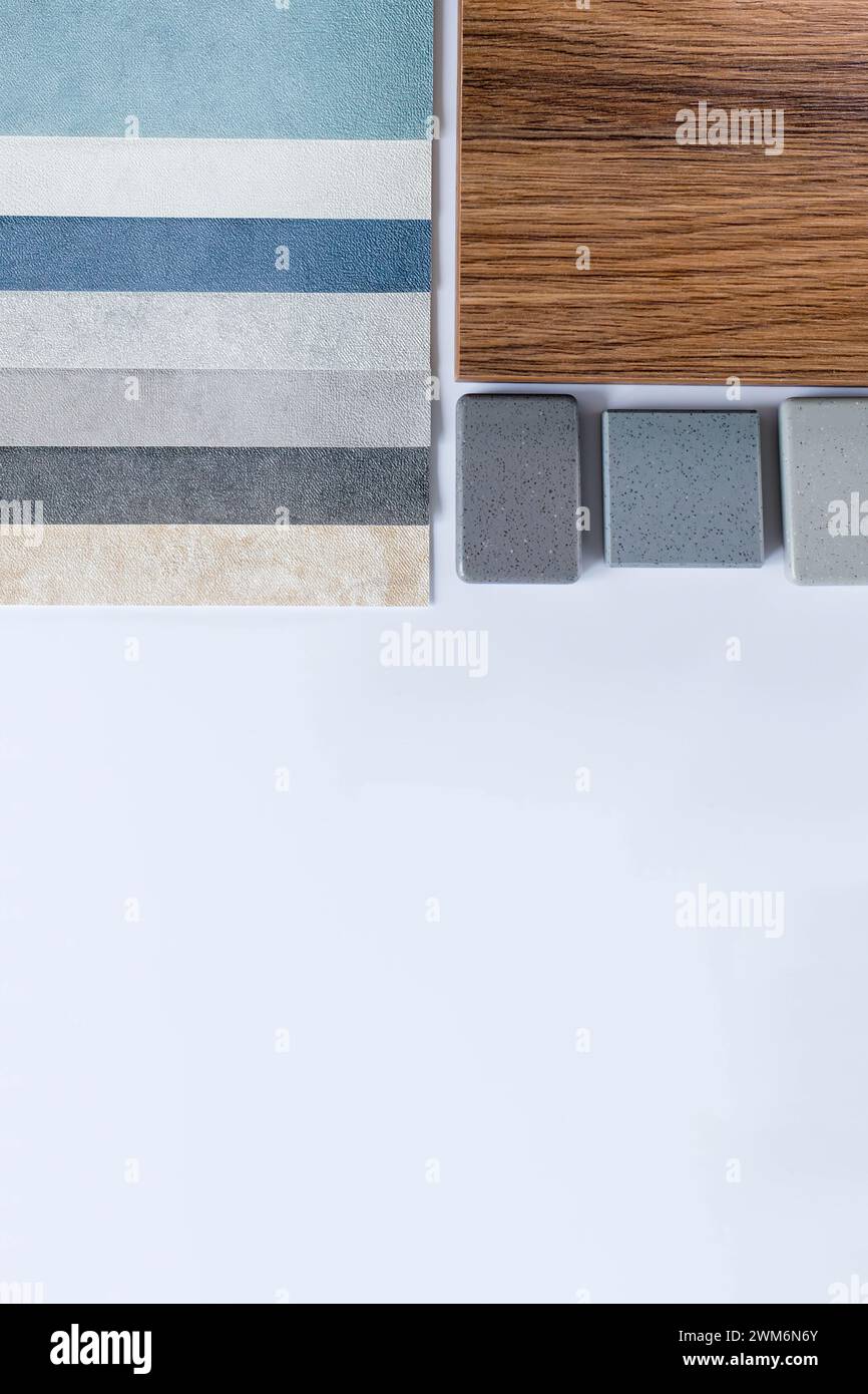 Samples of materials for interior design. Fabric wallpaper, samples of ...
