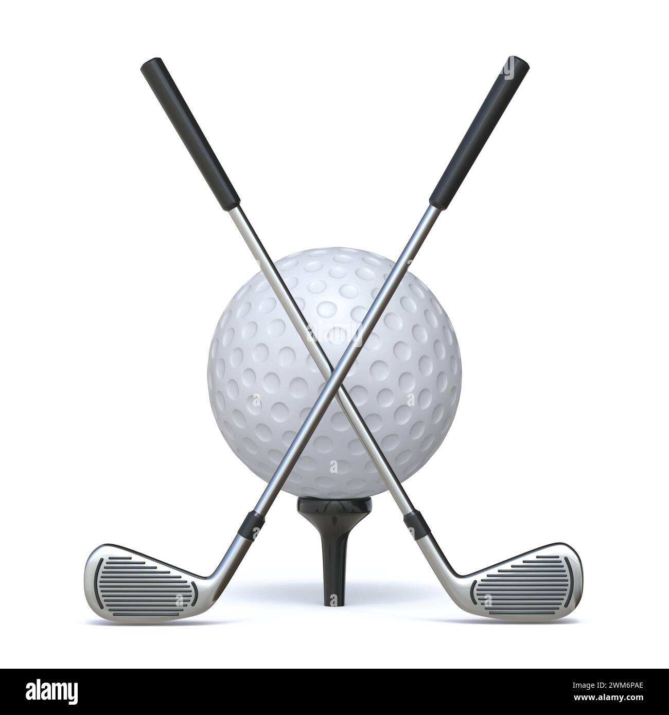 Golf clubs and golf ball 3D rendering illustration isolated on white ...