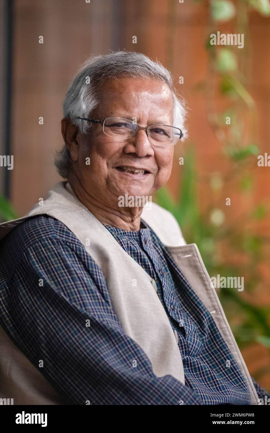 Dhaka, Bangladesh. 23rd Feb, 2024. Dr Muhammad Yunus poses for photos ...