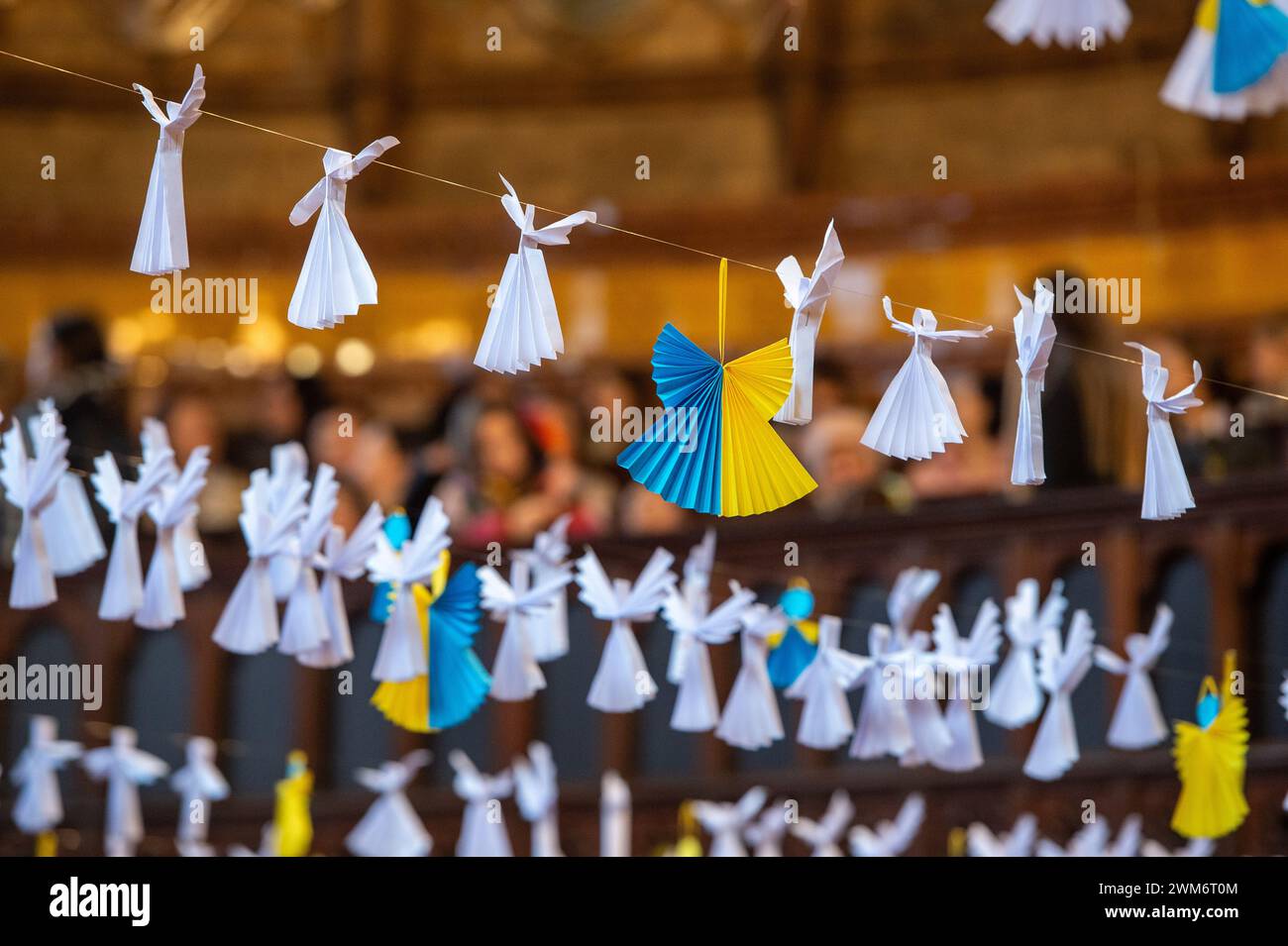 London, England, UK. 24th Feb, 2024. Paper angels hung from the ceiling ...