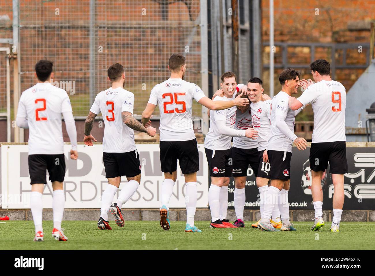 Stenhousemuir, Scotland. 24 February 2024. Clyde celebrate Cammy ...