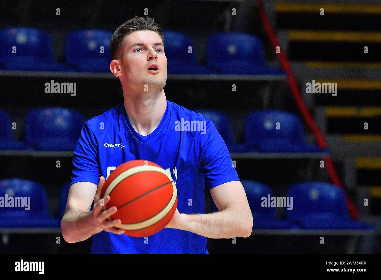 Belgrade, Serbia, 23 February, 2023. Ramu Raitanen of Finland warms up during the EuroBasket ...
