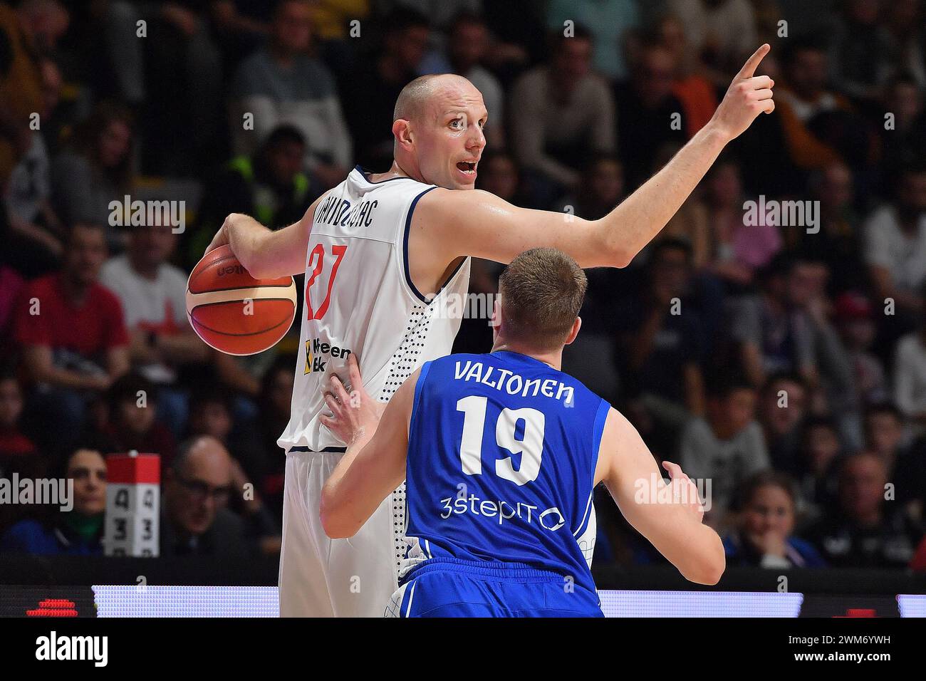 Belgrade, Serbia, 23 February, 2023. Dean Davidovac of Serbia reacts ...