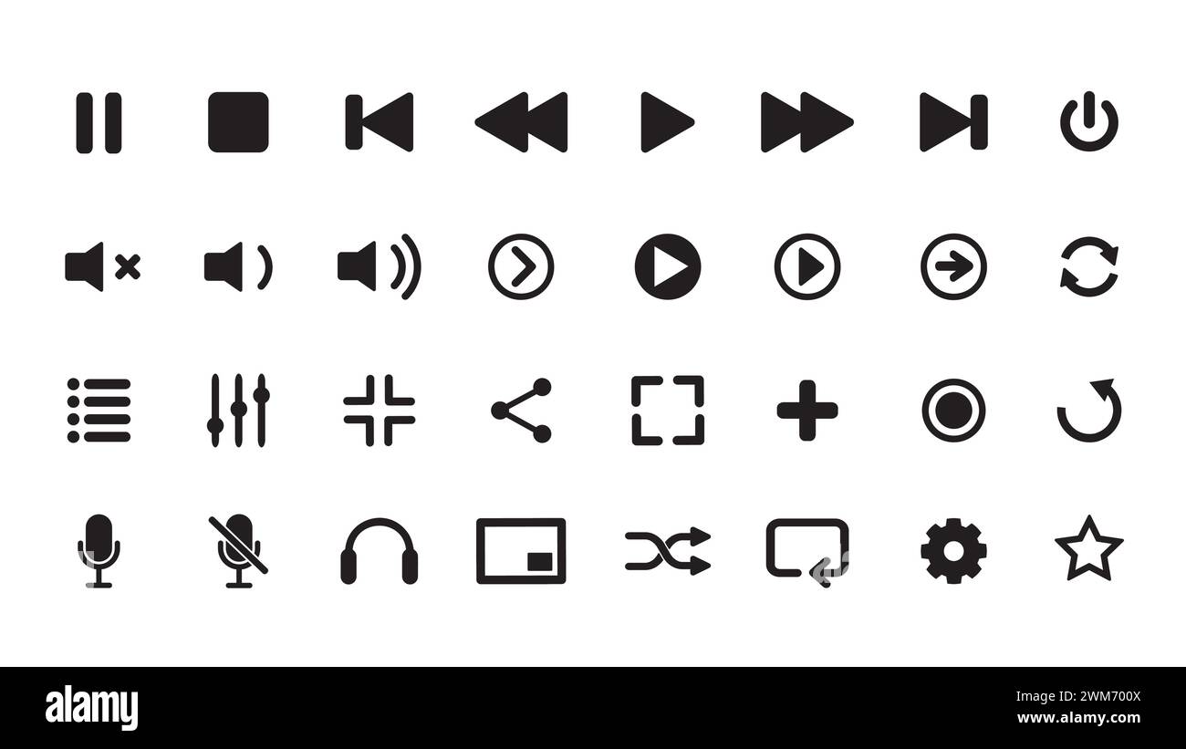 Media player icons set. Collection of multimedia symbols. Audio, music ... Media player icons set. Collection of multimedia symbols. Audio, music ...