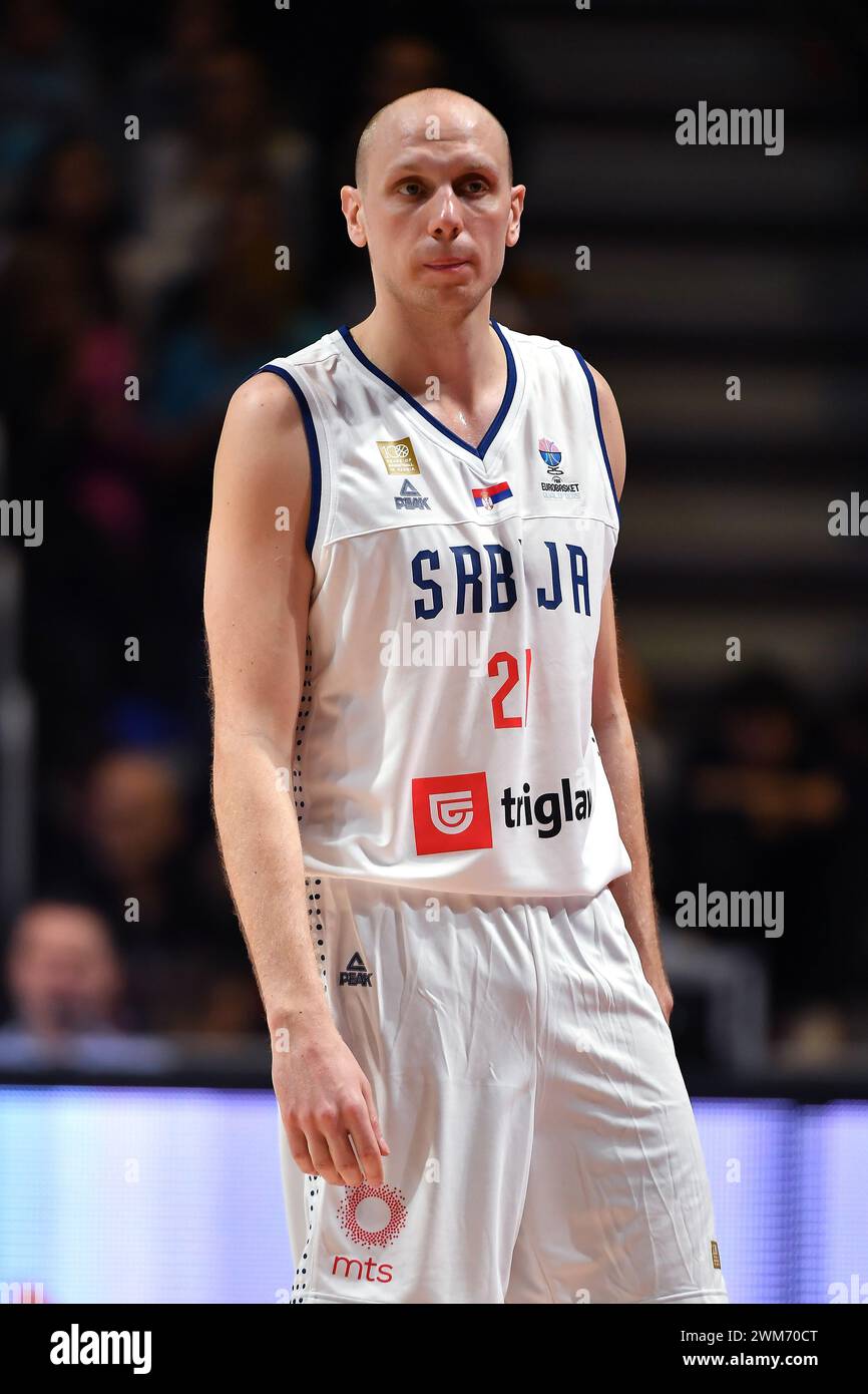 Belgrade, Serbia, 23 February, 2023. Dejan Davidovac of Serbia reacts ...