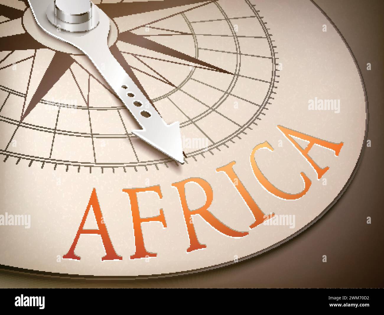 3d illustration compass needle pointing the destination Africa Stock ...