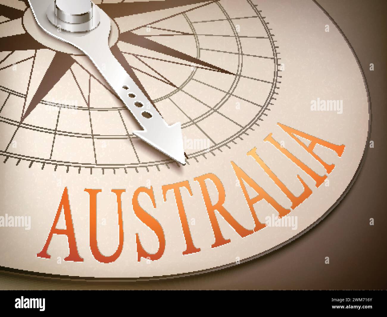 3d illustration compass needle pointing the destination Australia Stock ...