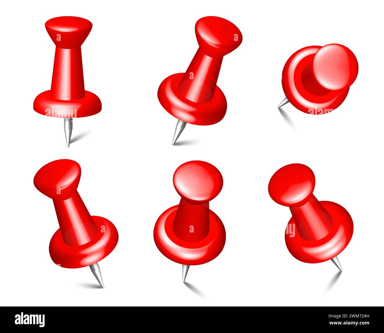 Collection of various red push pins. Thumbtacks set isolated on white ... Collection of various red push pins. Thumbtacks set isolated on white ...