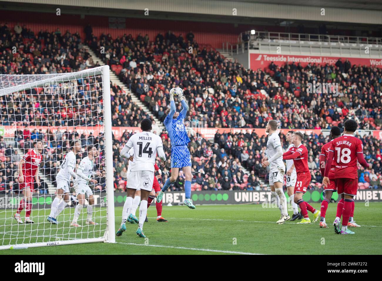 Plymouth Argyle Goalkeeper Conor Hazard catches the ball from a corner ...
